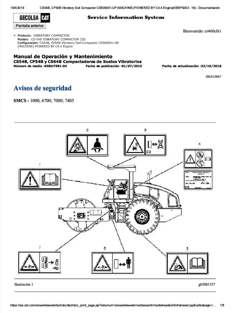 PDF Manual de Operacion y Mantenimiento Vibrocompactador Caterpillar Cs54b Sec DL | PDF