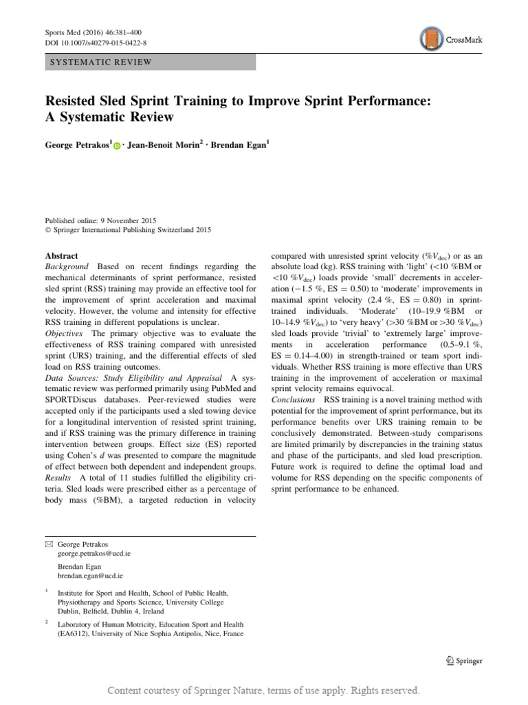 Resisted Sled Sprint Training To Improve Sprint Pe | PDF | Force ...