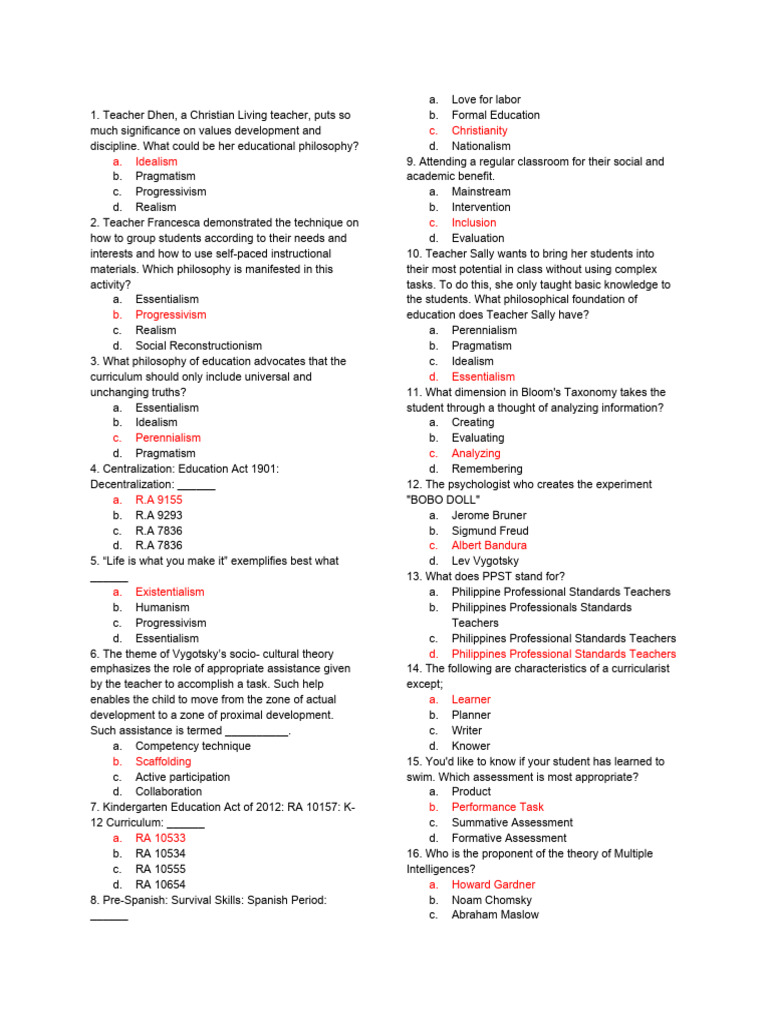 Bped Prof Ed Reviewer | PDF | Educational Assessment | Learning