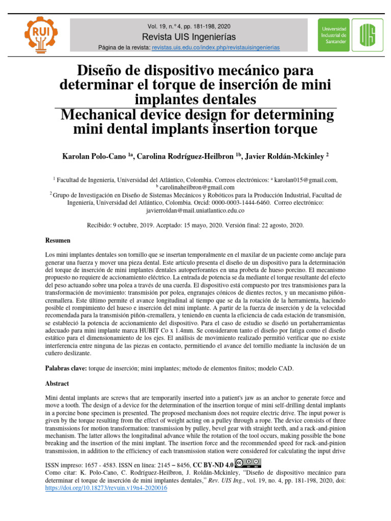 Dispositivo para Torque en Mini Implantes | PDF | Engranaje | Rotación