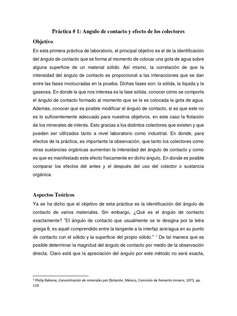Estudio del Ángulo de Contacto en Flotación | PDF