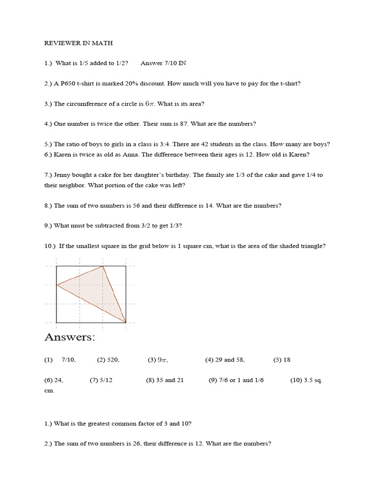 Math Reviewer | PDF | Mathematical Objects | Numbers