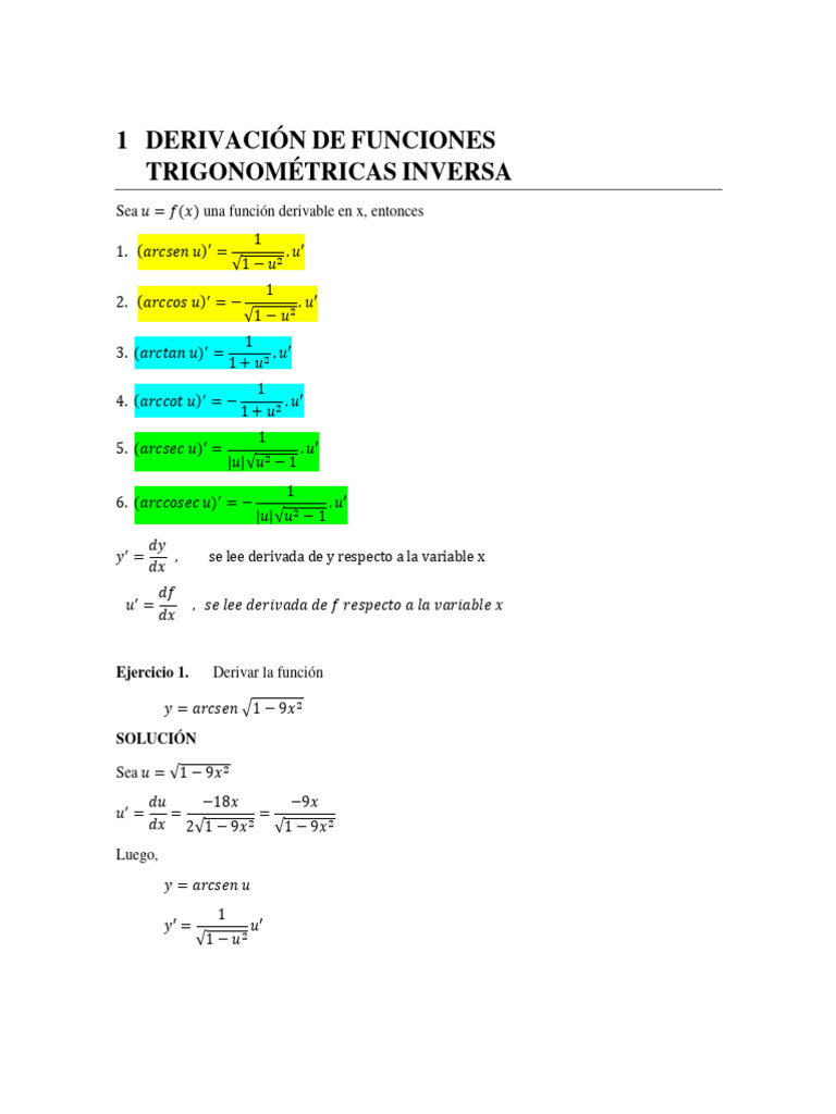 Derivada de Una Inversa de La Funcion Trigonometrica | PDF