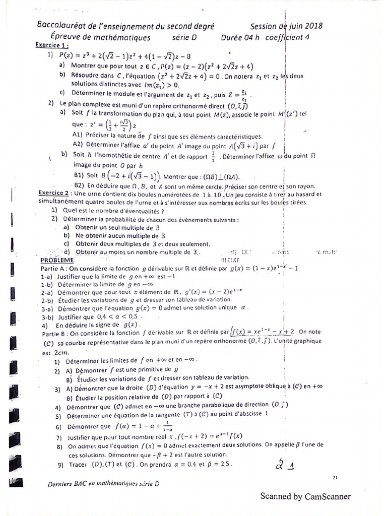 Bac D 2018 Maths | PDF