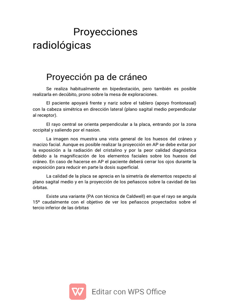 Proyecciones Radiológicas WALDO RESUMEN | PDF | Cráneo | Cabeza y ...