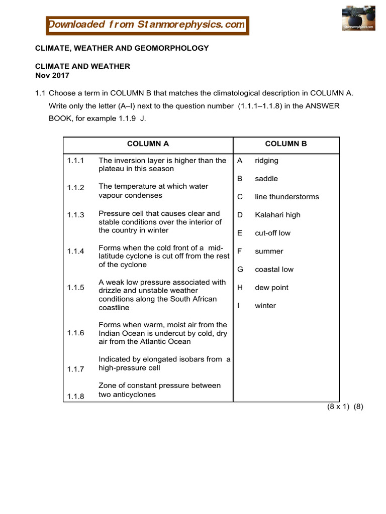 Climate Weather and Geomorphology Consolidated P1 | PDF | River | Stream