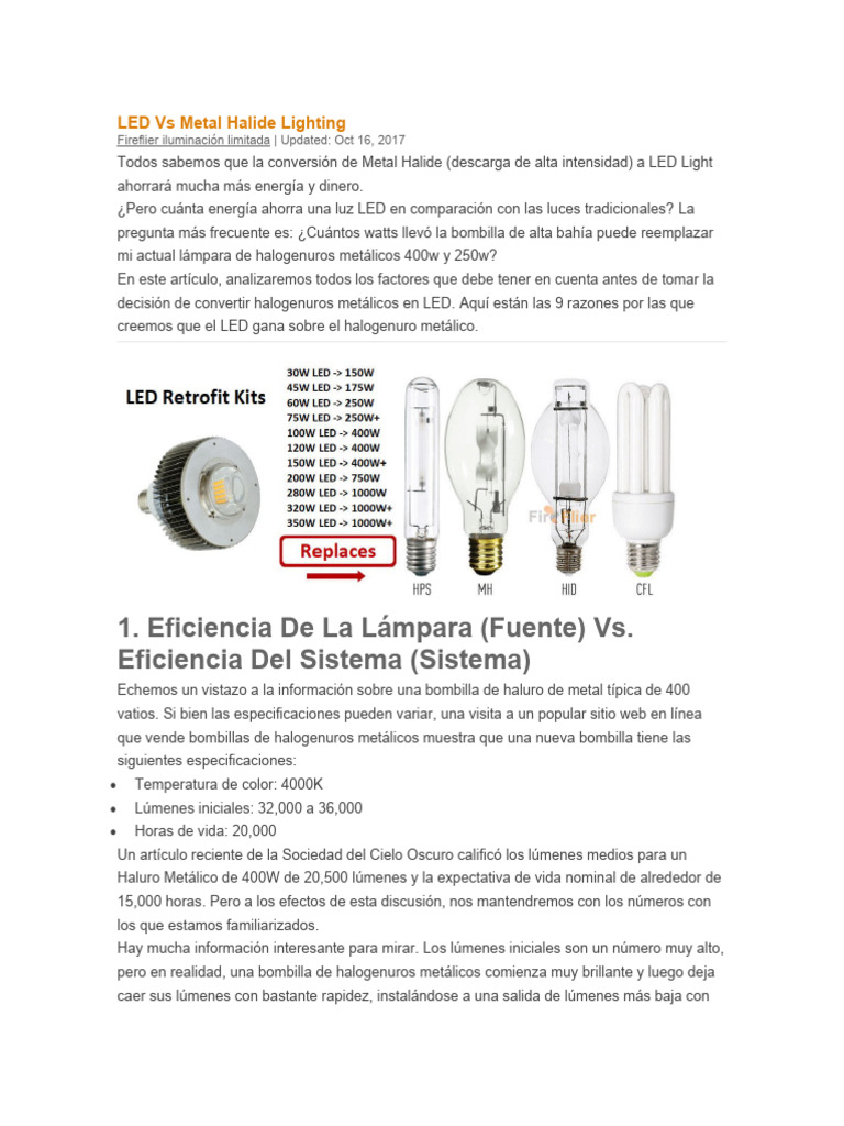 LED Vs Metal Halide Lighting | PDF