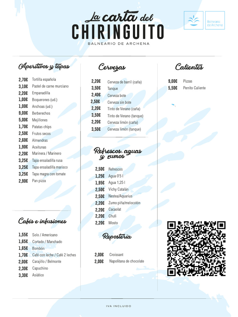 Carta del Chiringuito Balneario Archena | PDF