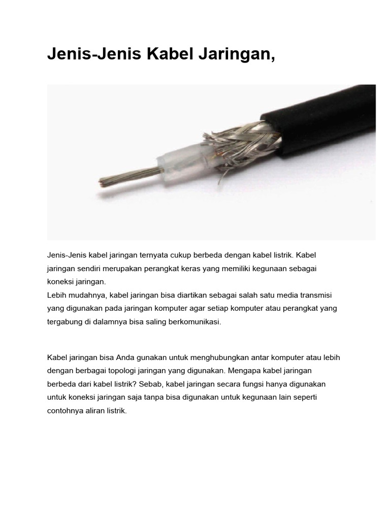 Jenis-Jenis Kabel Jaringan Komputer | PDF