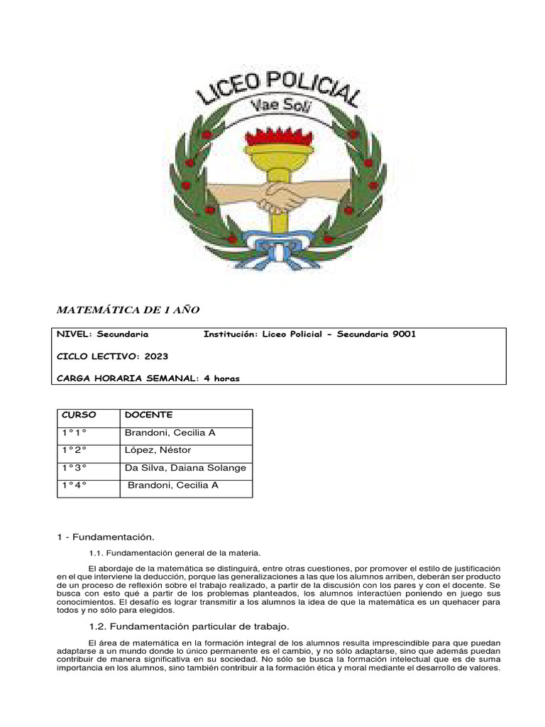 Planificación Anual Matemática 1° Pdf Números División 4294