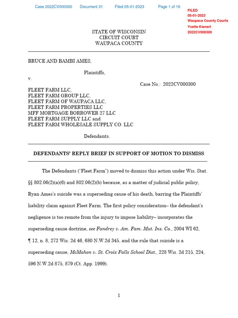 Ames v. Fleet Farm | PDF | Causation (Law) | Negligence