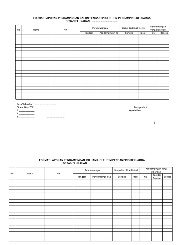 Format Laporan Pendampingan Calon Pengantin Oleh Tim Pendamping Keluarga | PDF