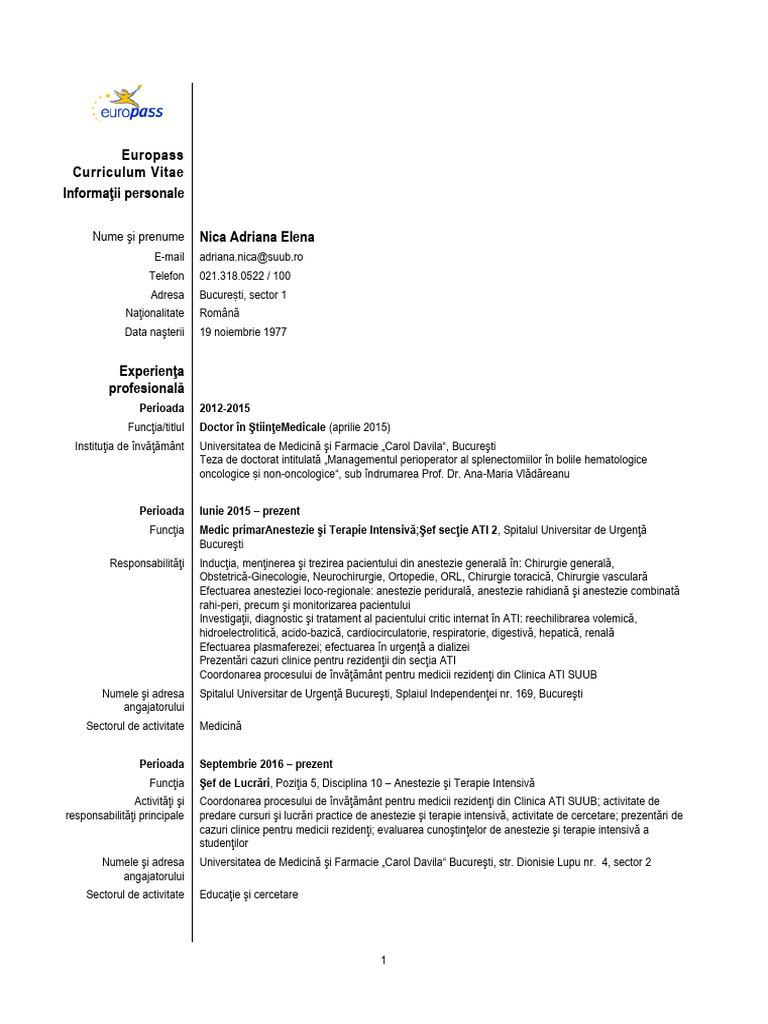 CV Adriana Elena Nica | PDF