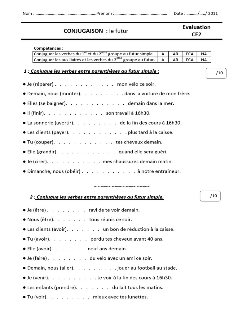 Conjugaison des verbes au futur simple | PDF