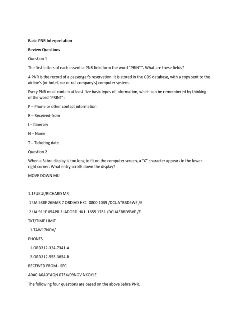 Basic PNR Interpretation | PDF | Computing | Transport