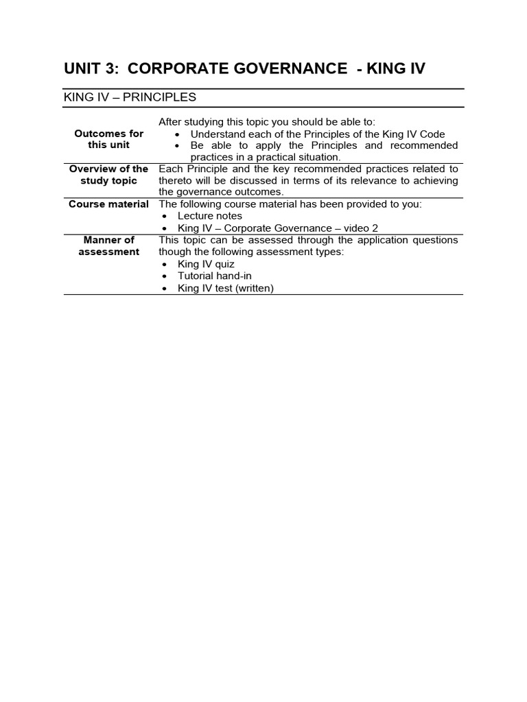 Unit 3 - King IV - Lecture Notes 2 | PDF | Corporate Social ...