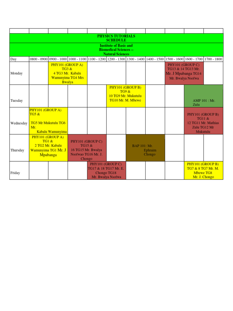 Physics Tutorials Schedule | PDF