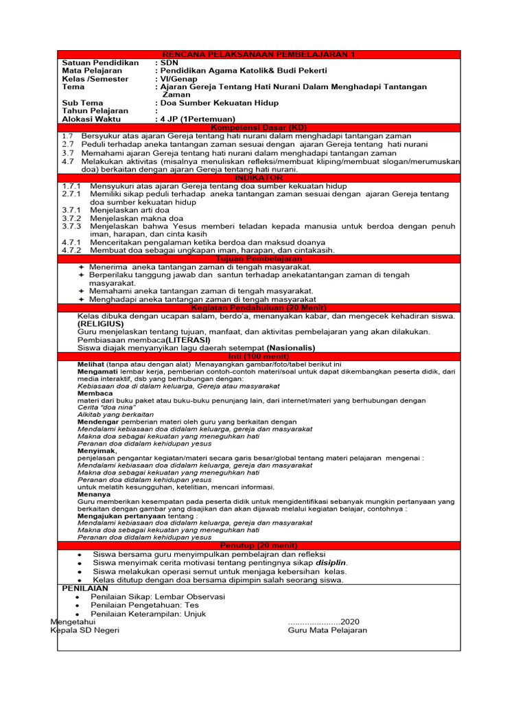 RPP. KD 3.7 Doa Sumber Kekuatan Hidup | PDF