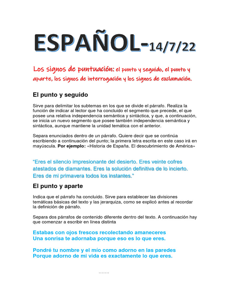 ESPAÑOL-Signos de Puntuación | PDF | Oración (Lingüística) | Escritura