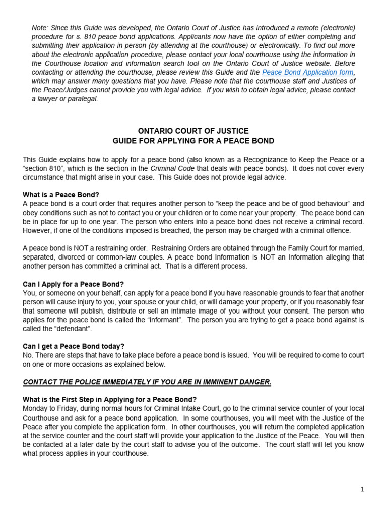 Guide Peace Bond en | PDF | Bail | Witness