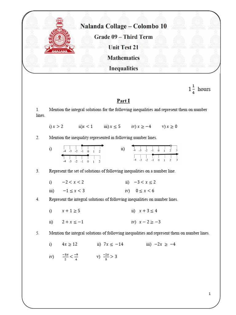 Grade 9 Maths: Inequalities Unit Test | PDF | Elementary Mathematics ...