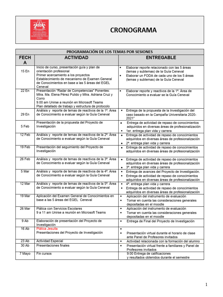 Cronograma P2021 | PDF