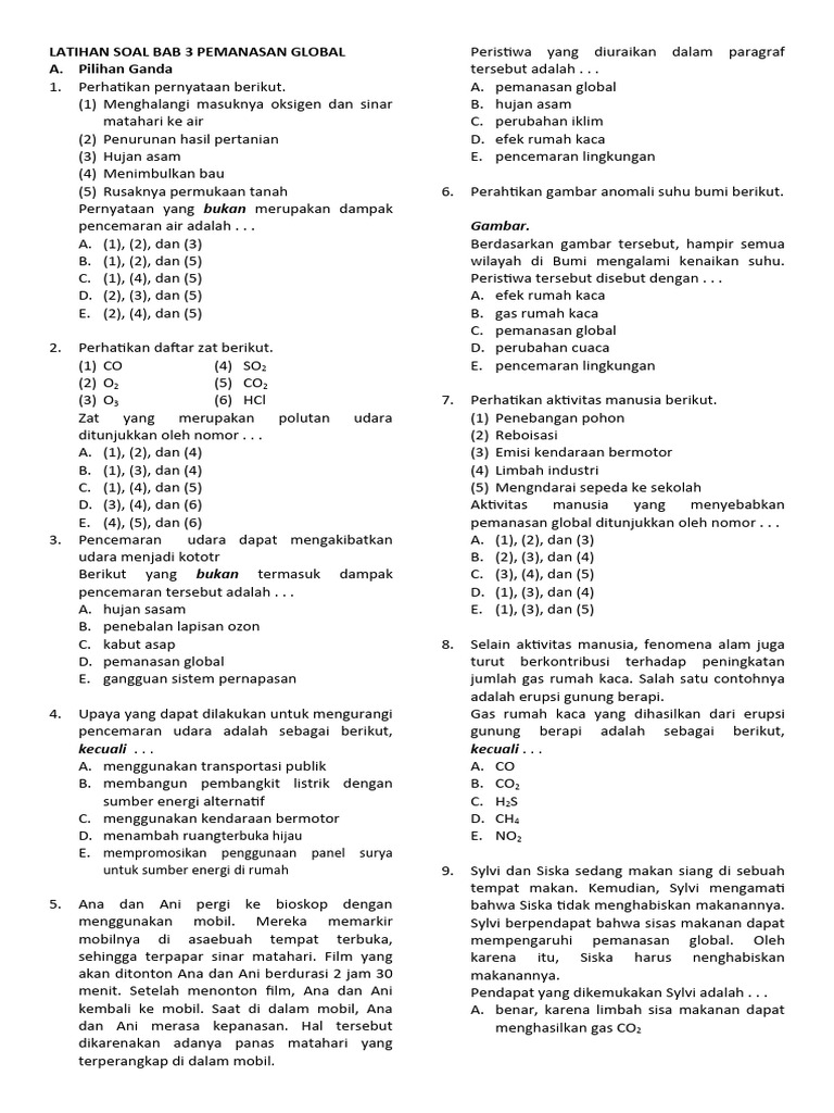 Latihan Soal Bab 3 Pemanasan Global | PDF