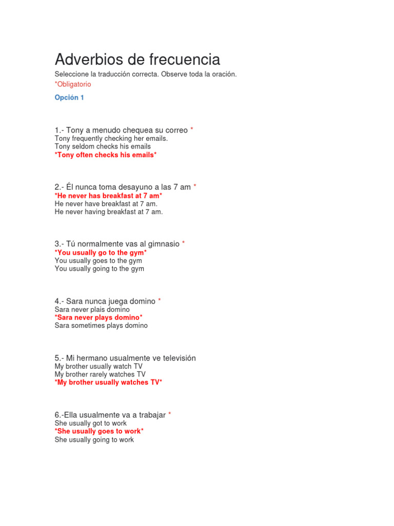 Adverbios de Frecuencia en Inglés | PDF