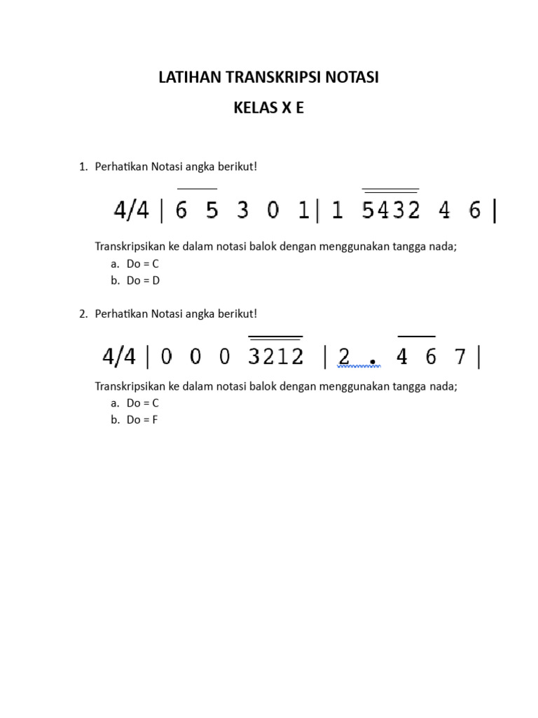 Transkripsi Notasi Angka Kelas X | PDF