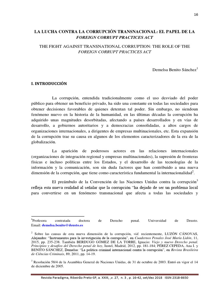 La Lucha Contra La Corrupción Transnacional El Papel de La Foreign ...