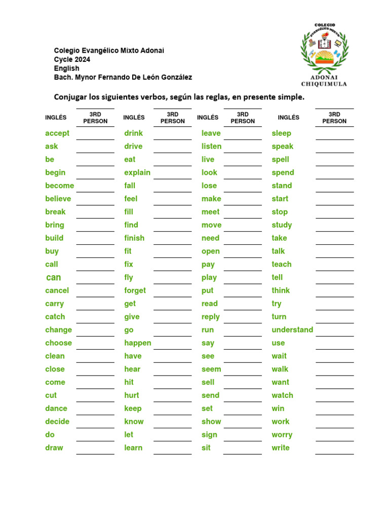 Conjugacion Presente Simple Ejercicios | PDF