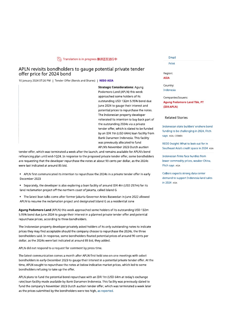REDD - APLN Revisits Bondholders To Gauge Potential Private Tender ...