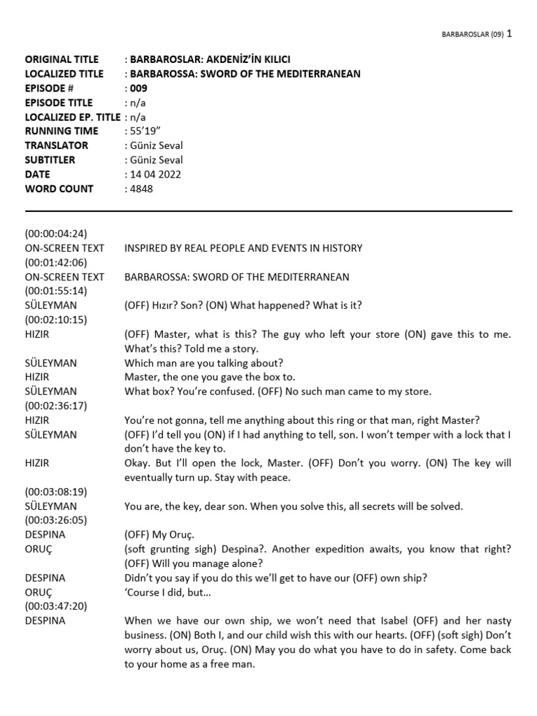 TRT VoD BARBAROSLAR S01E009 ENG DUB R4AD | PDF