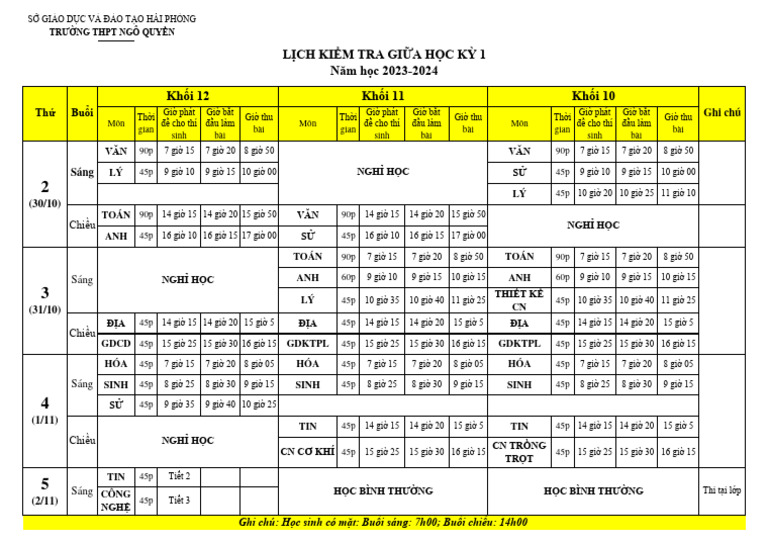 Lich Kiem Tra Giua hk1 Nam Hoc 2023 2024 - 281020239 | PDF
