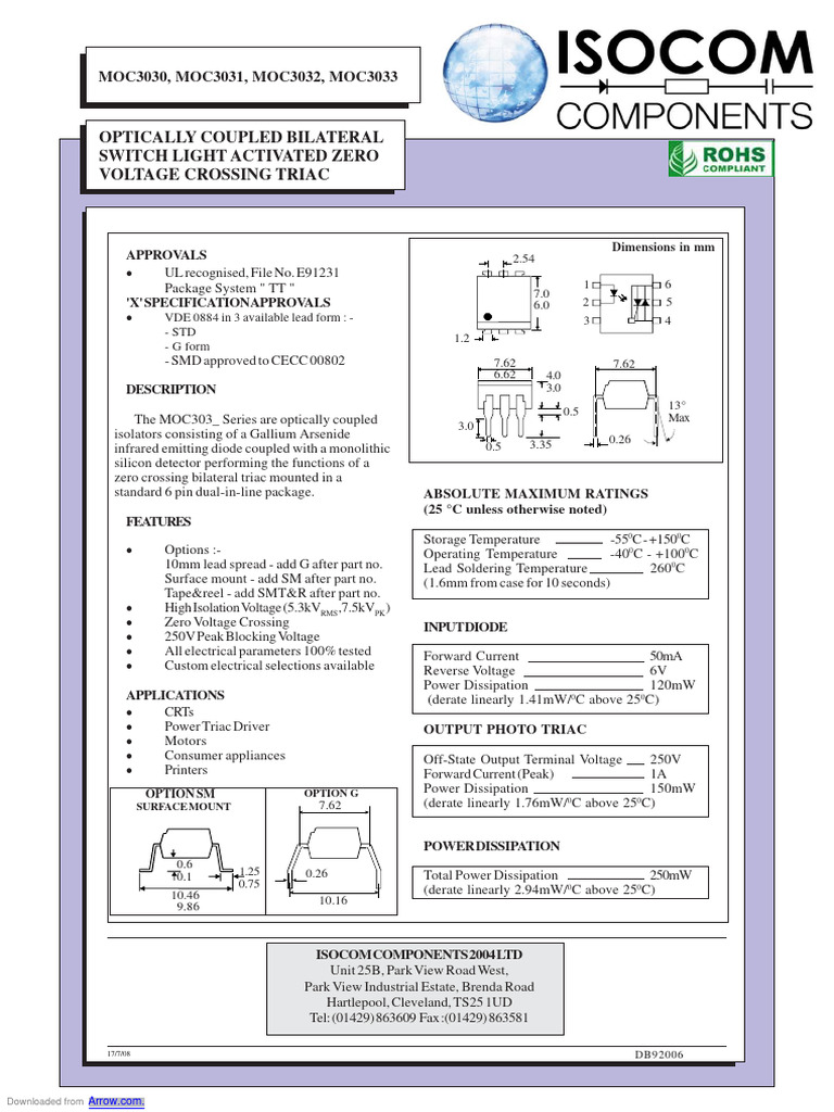 Moc3030, Moc3031, Moc3032, Moc 3033 | PDF | Diode | Semiconductor Devices