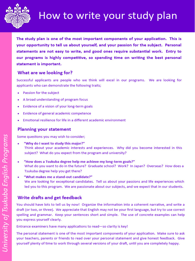 How To Write Your Study Plan AY2022 | PDF