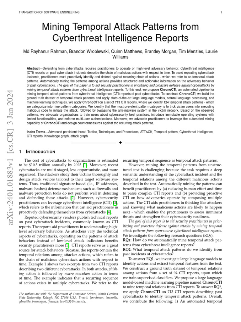 Mining Temporal Attack Patterns From Cyberthreat Intelligence Reports ...