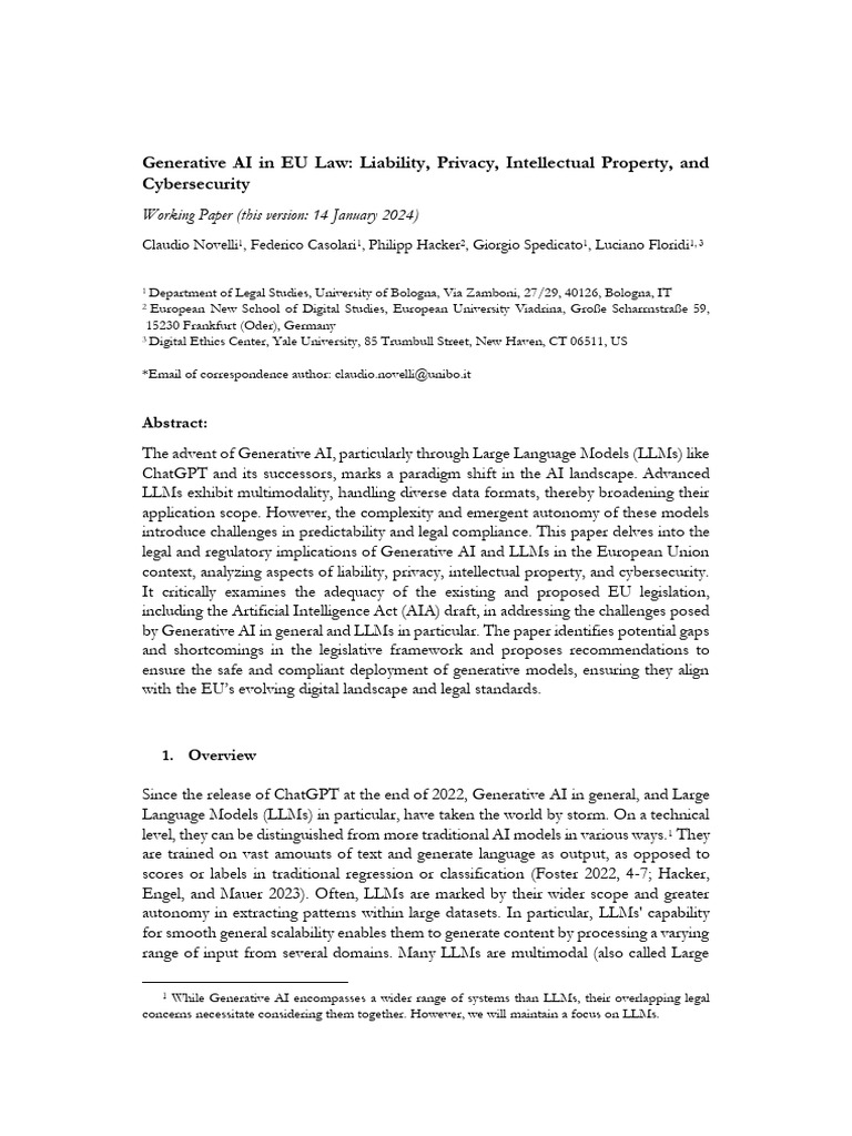 Generative AI in EU Law | PDF | Product Liability | Artificial Intelligence