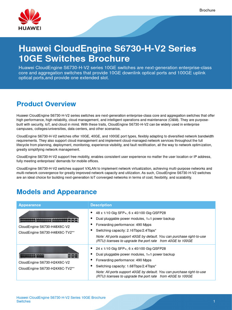 Huawei CloudEngine S6730-H-V2 Series 10GE Switches Brochure | Download Free PDF | Network Switch ...