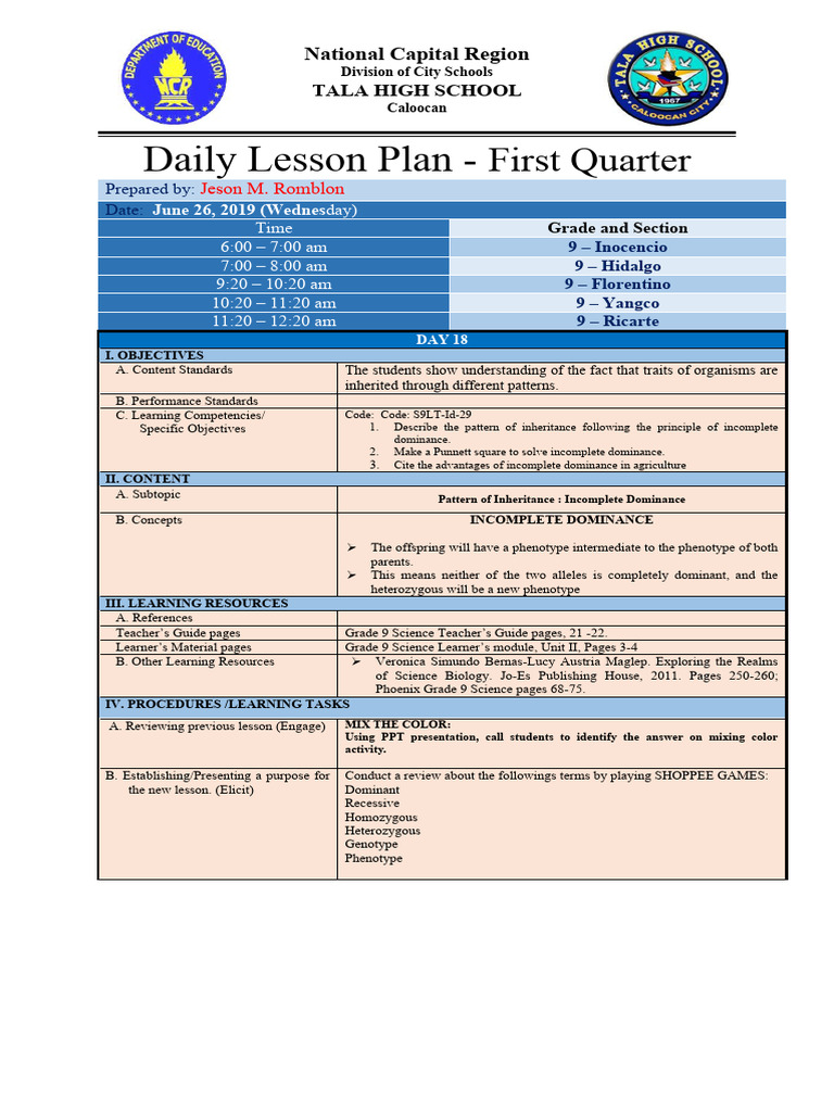 DLP 06-27-18 (Incomplete Dominance) | PDF