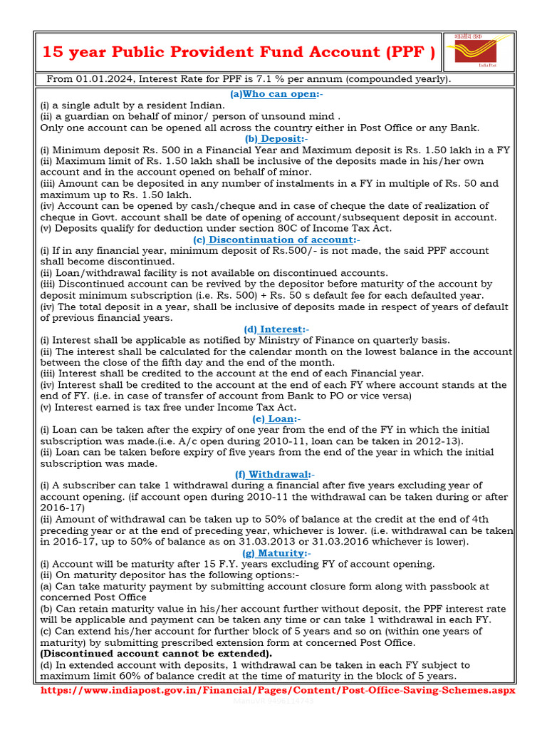 PPF - Short Notes | PDF | Interest | Deposit Account