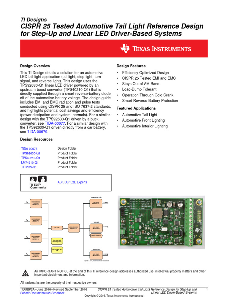 CISPR 25 Tested Automotive Tail Light Reference Design | PDF ...