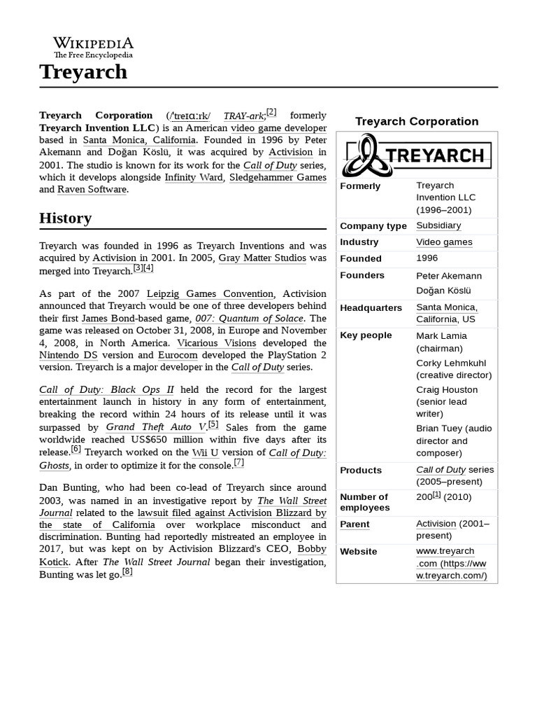Treyarch | PDF | Video Game Development | Video Game Industry Treyarch | PDF | Video Game Development | Video Game Industry