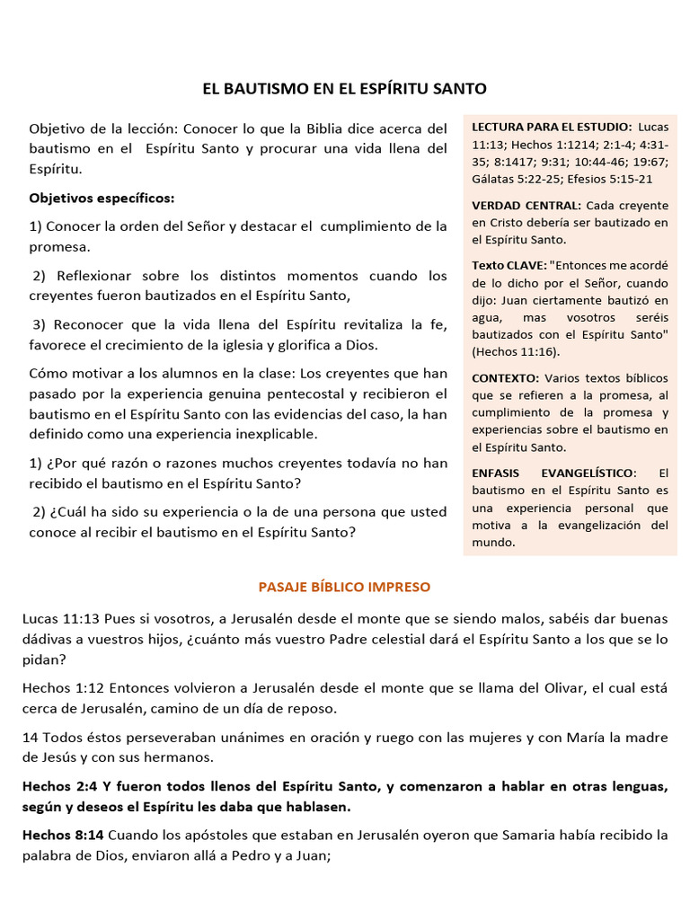 El Bautismo en El Espíritu Santo | Descargar gratis PDF | Bautismo Con El Espiritu Santo ...
