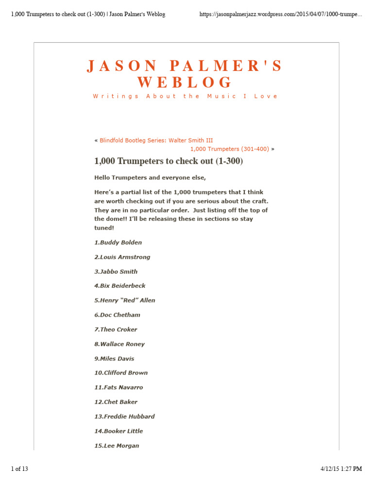 Top 300 Trumpeters to Explore | PDF | Musical Groups | American Music