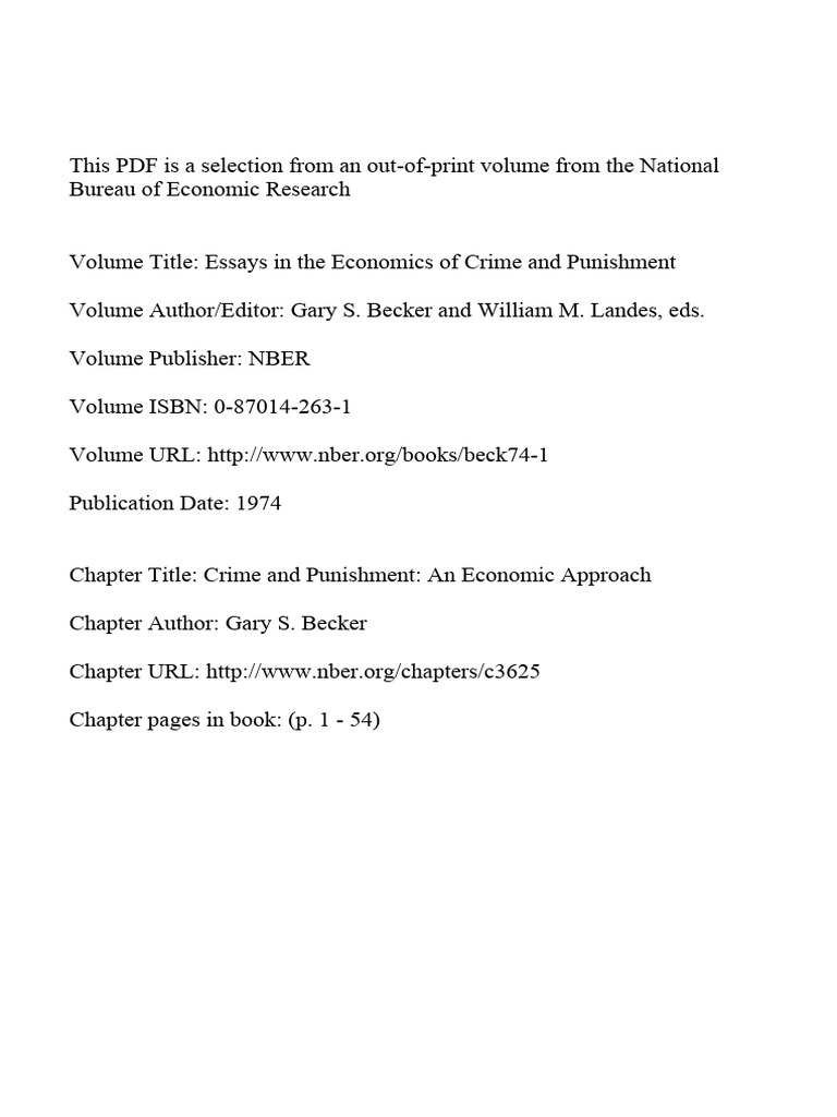 Crime and Punishment An Economic Approach Gary Becker | PDF