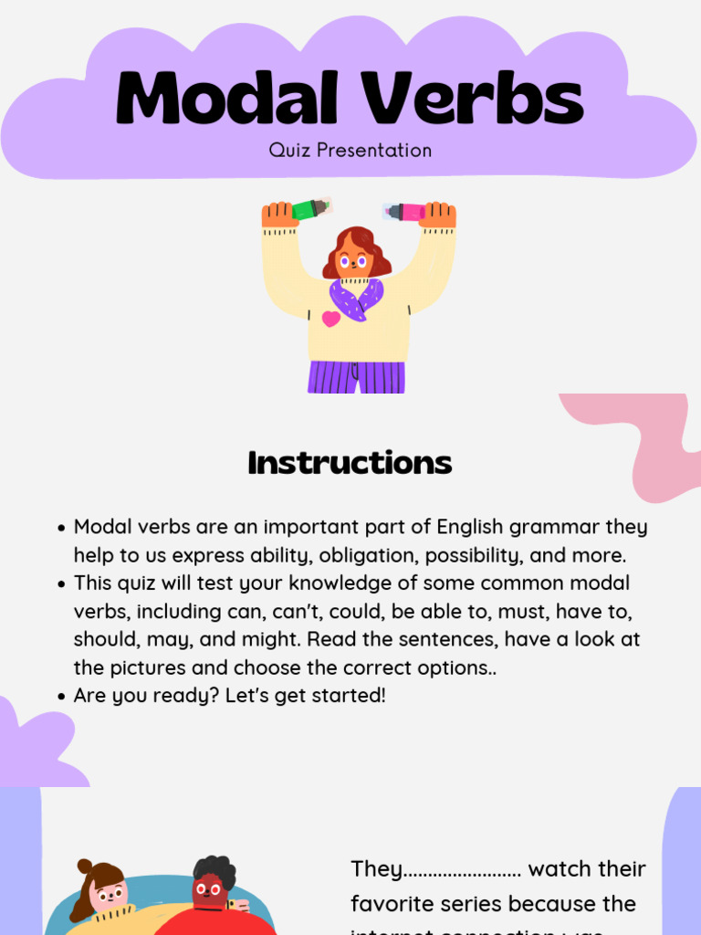 Colorful Illustrative Modal Verbs Quiz Presentation | PDF