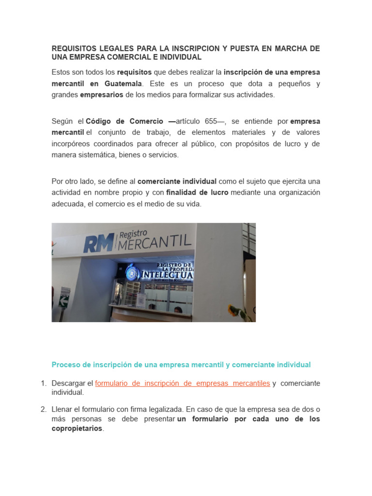 Inscripción de Una Empresa Mercantil y Comerciante Individual | PDF | Guatemala | Impuestos