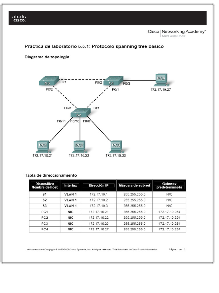 Práctica de Laboratorio 5.5.1 - Protocolo Spanning Tree Básico - PDF | PDF