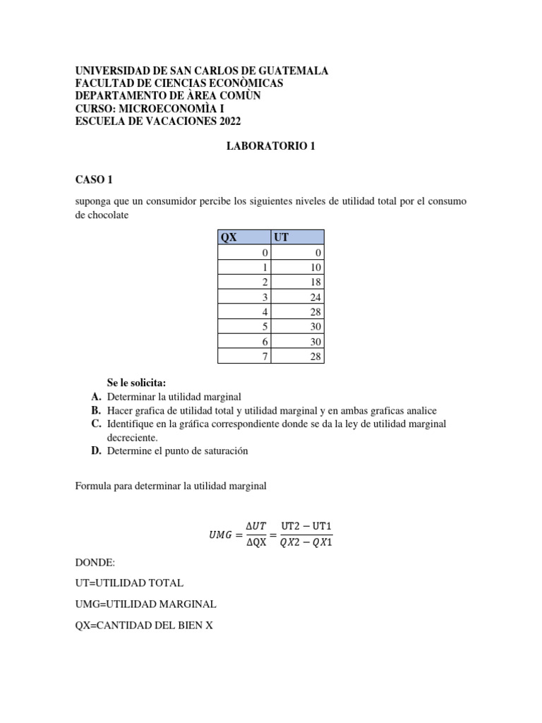 Ejercicio Utilidad Marginal y Total | PDF